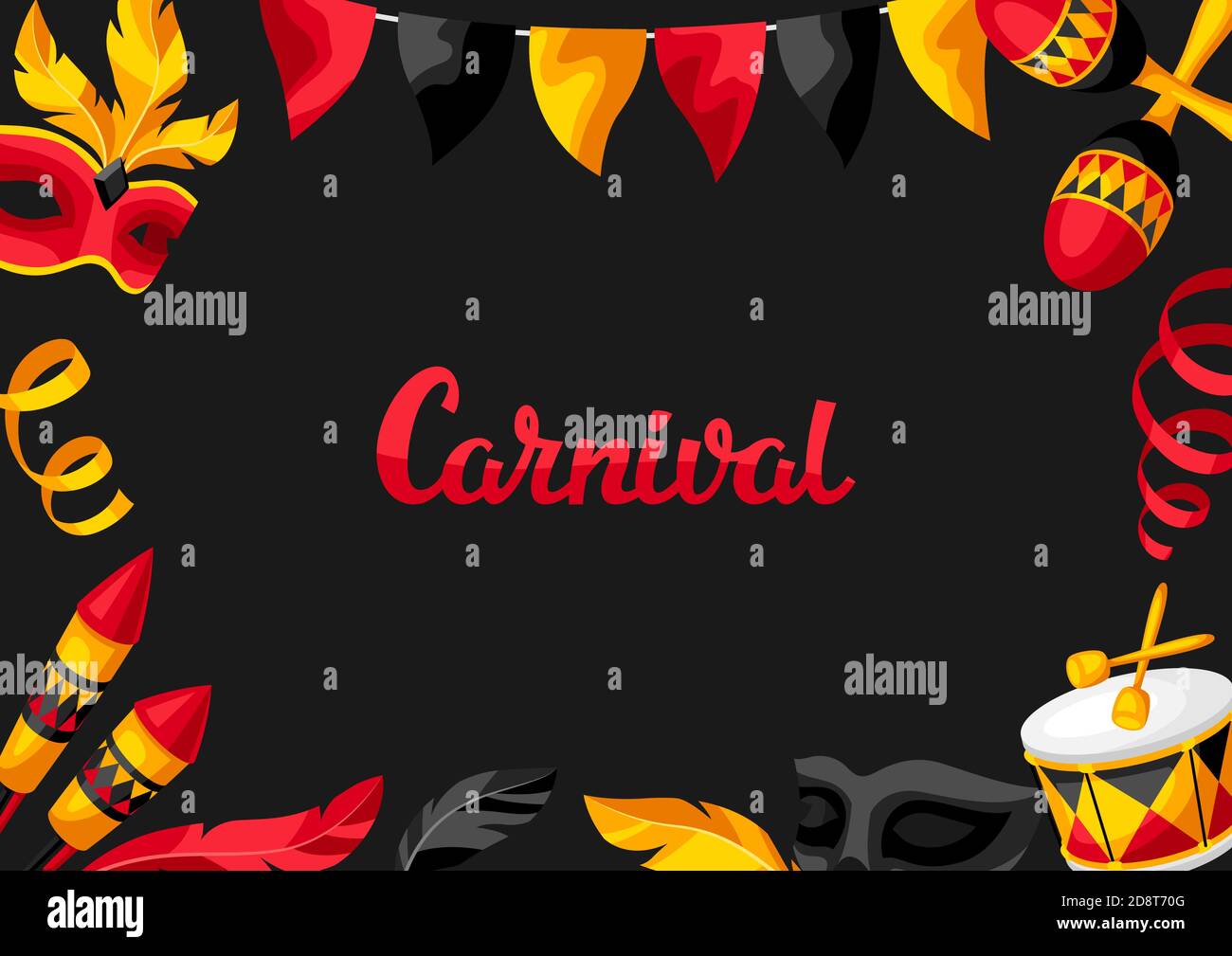 Carnival party background with celebration icons, objects and decor ...