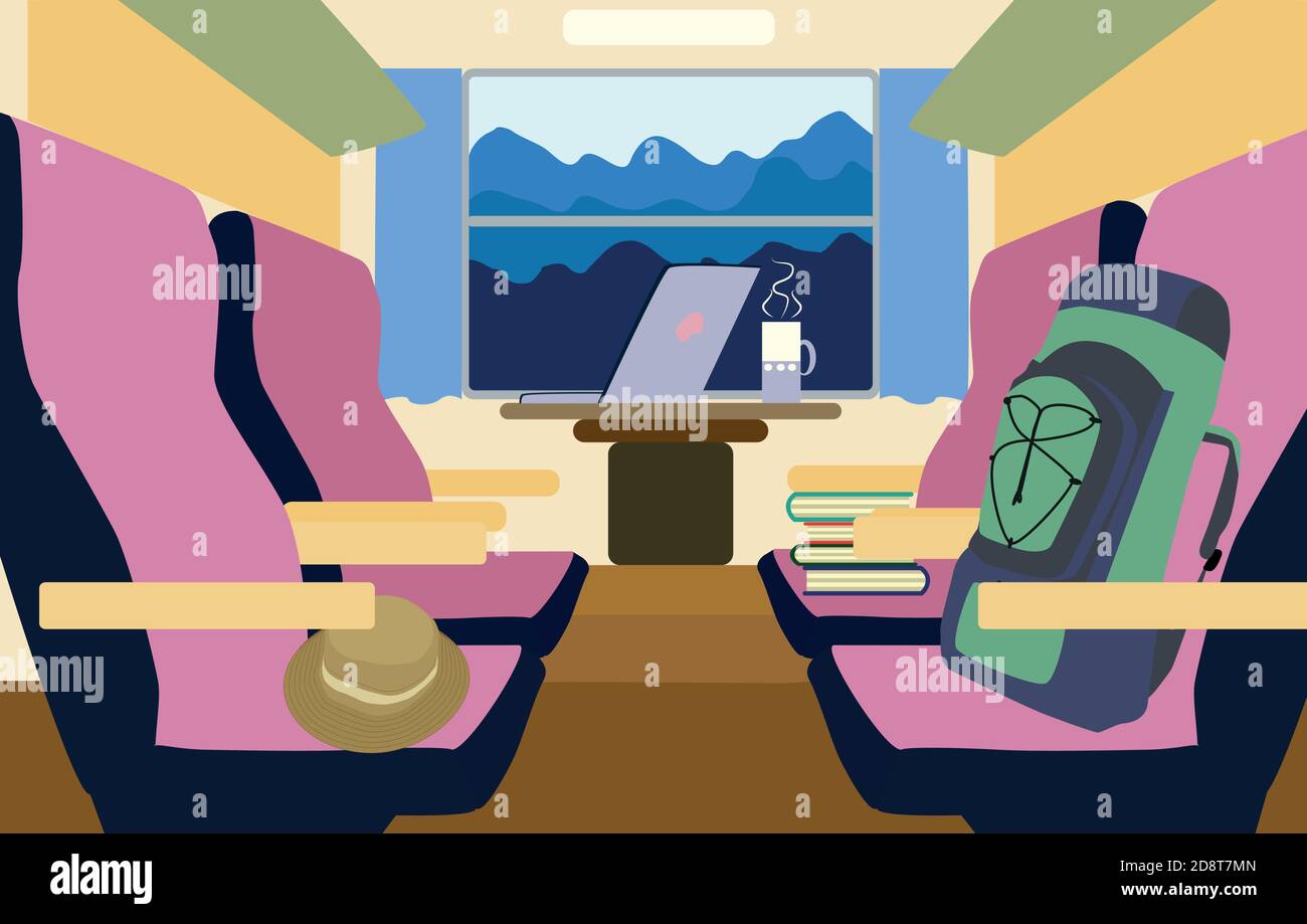 colorful background interior train with a passenger compartment and ...