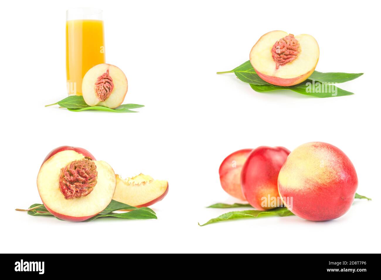 Set of fresh peaches fruits isolated on a white background cutout Stock ...