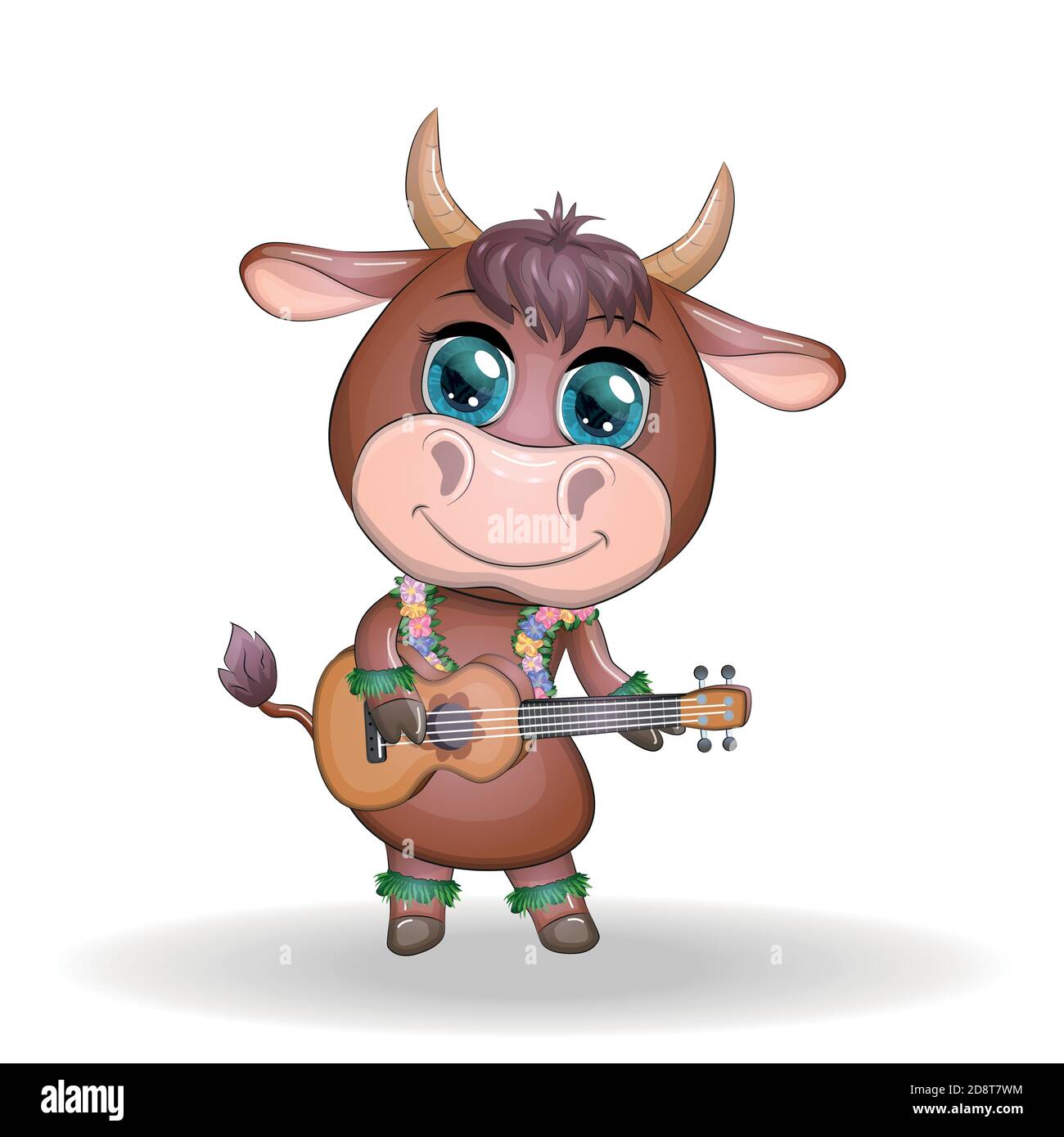 Cute cartoon bull, cow with beautiful eyes, Hawaiian hula dancer ...