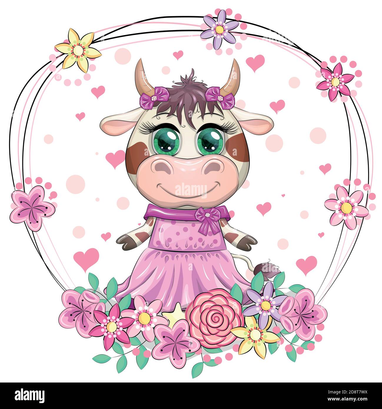 Cute Cartoon Princess Cow on a white background Stock Vector Image ...