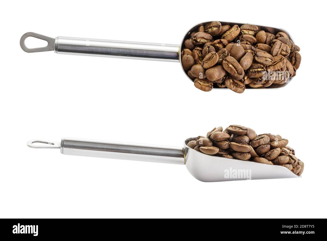 Scoop with coffee beans side and top view Stock Photo - Alamy