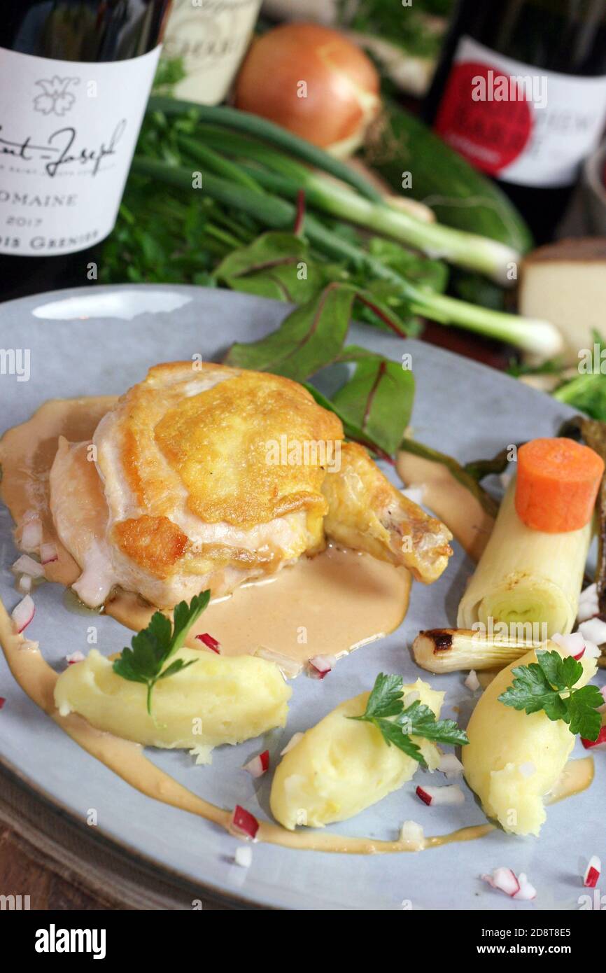 chicken supreme. a gourmet photo of a chef reciepe for magazines or ...