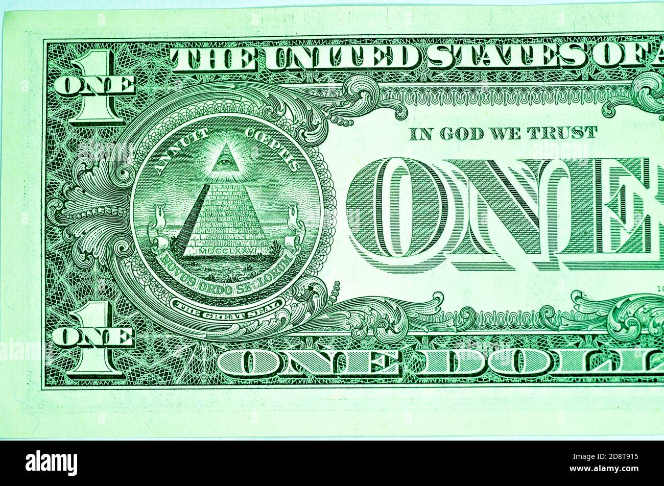 Top view shot of a one-dollar banknote isolated on a white background ...