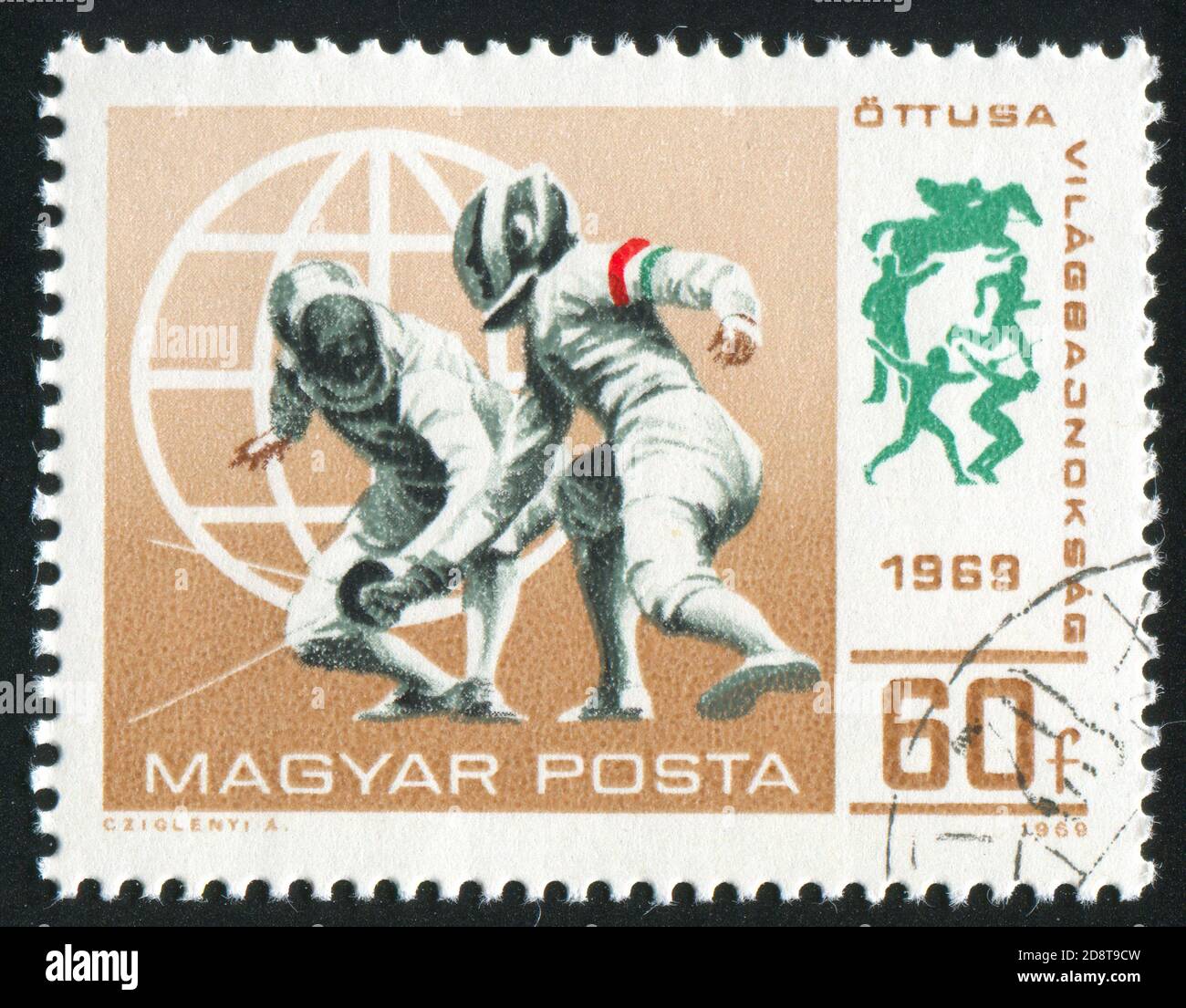 HUNGARY - CIRCA 1969: stamp printed by Hungary, shows fencing, circa ...