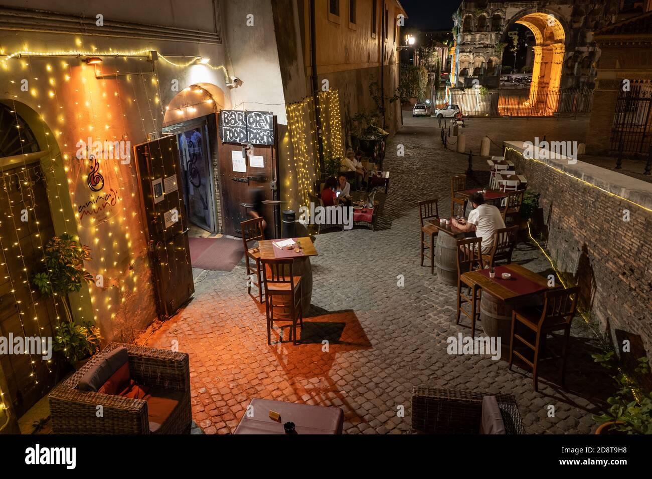 Anima Mundi restaurant and lounge bar at night in city of Rome, Italy ...