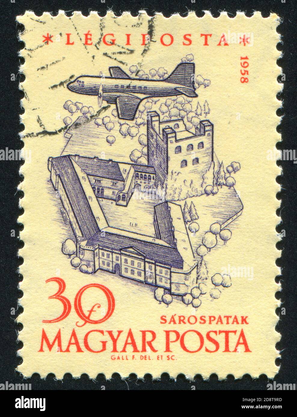 HUNGARY - CIRCA 1958: stamp printed by Hungary, shows Plane over ...
