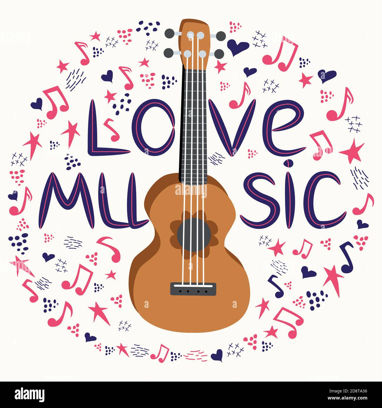 Cartoon ukulele with lettering text for summer, music poster template ...
