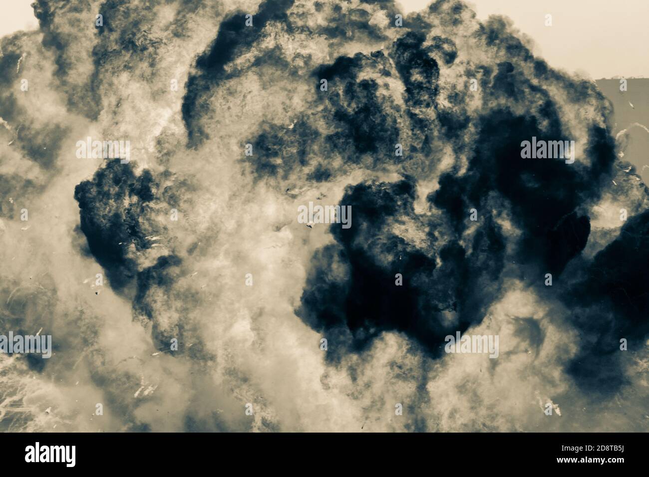 Massive fire explosion close up in military combat and war. Vehicle ...