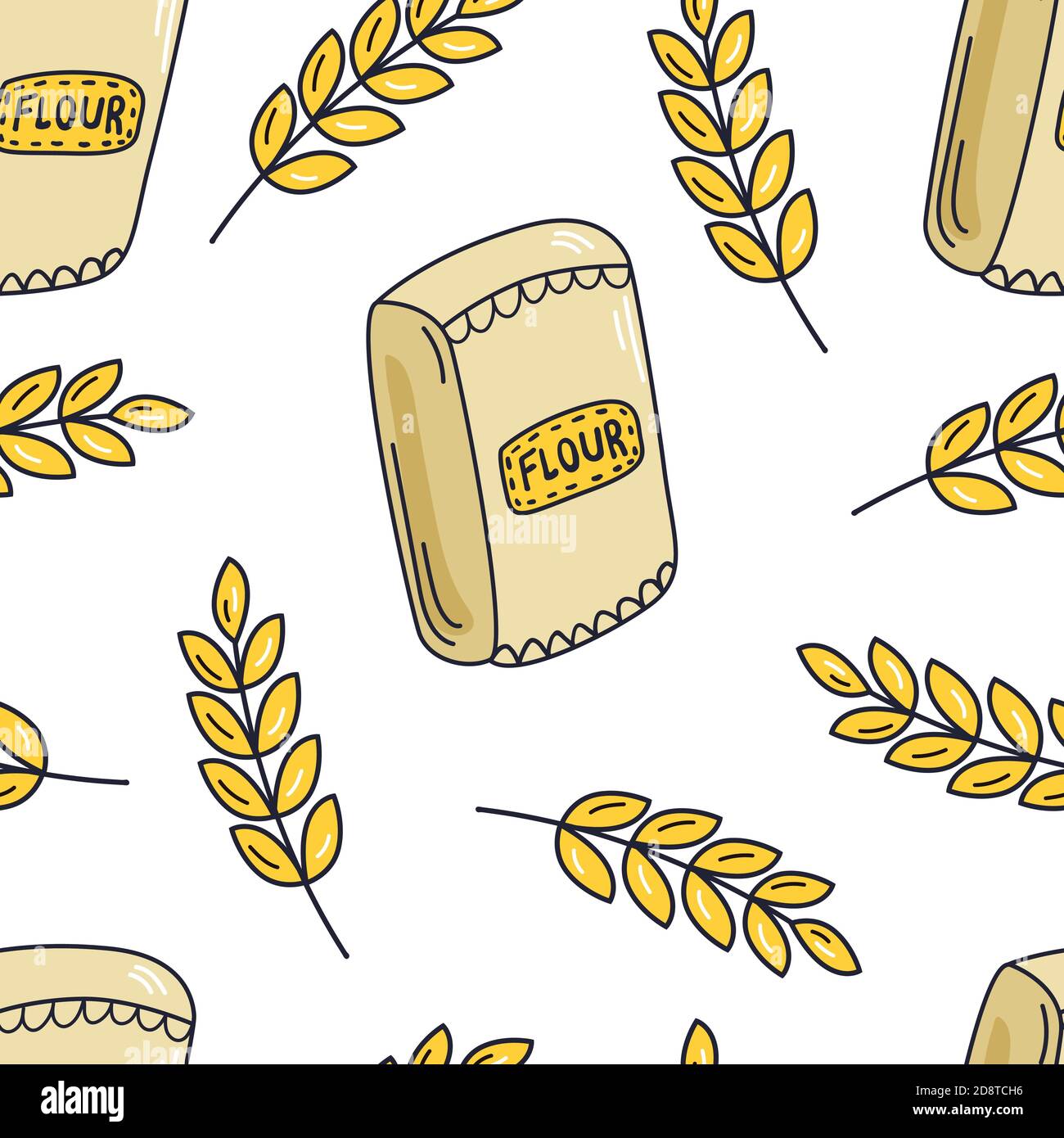 Wheat and flour vector seamless pattern on the light background. Flat ...