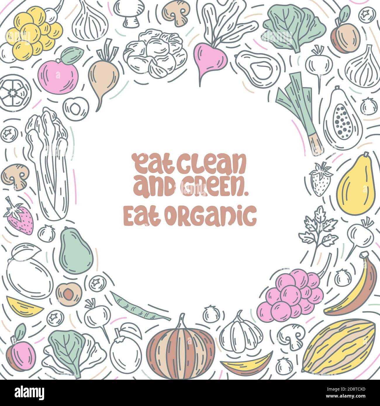 Vector fruits and vegetable color composition with space for text ...