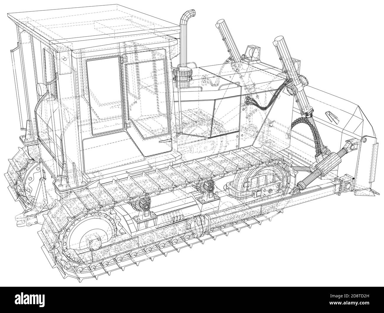 Bulldozer. Wire-frame outline style. Vector rendering of 3d Stock ...