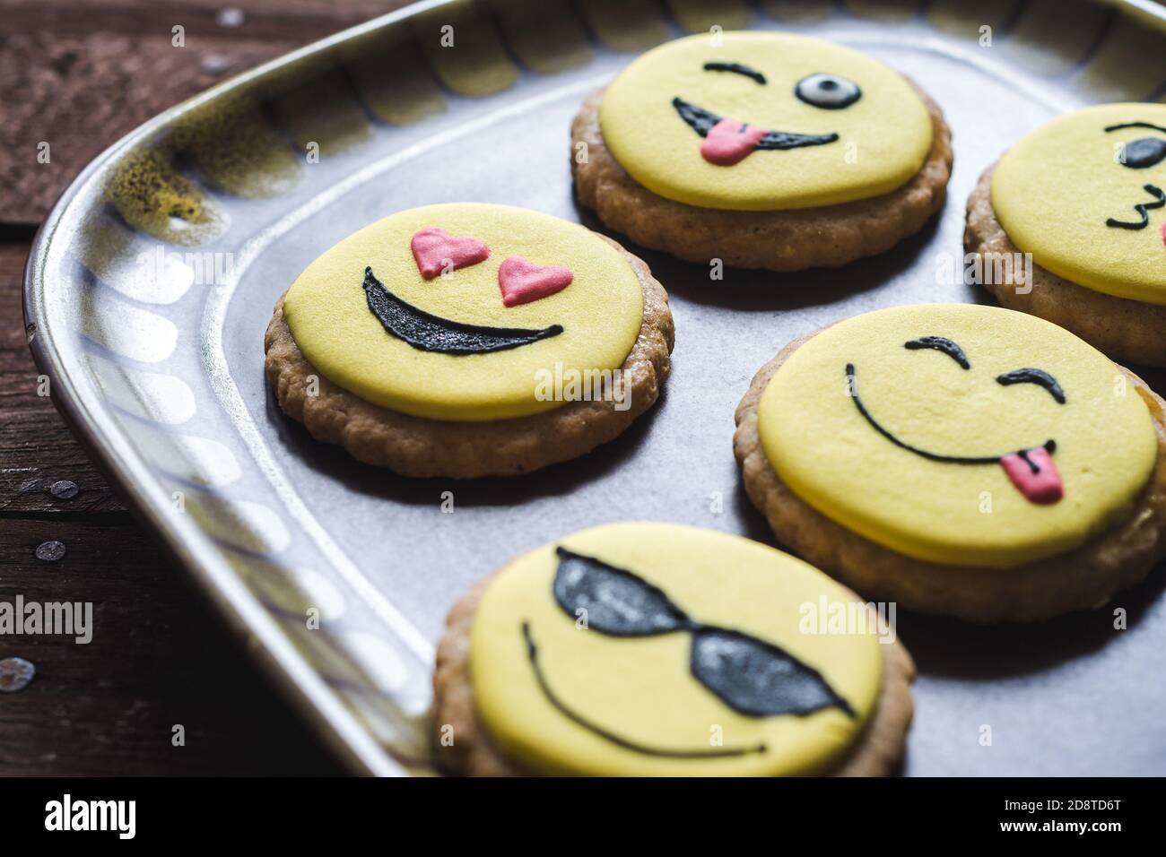 Closeup of cookies with decorated funny smiley faces Stock Photo - Alamy