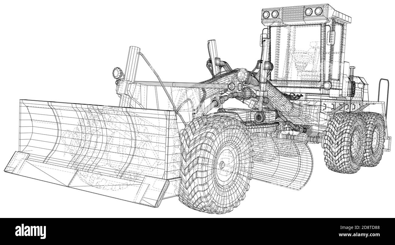 Motor grader. Vector Wire-frame excavator on background. Vector ...