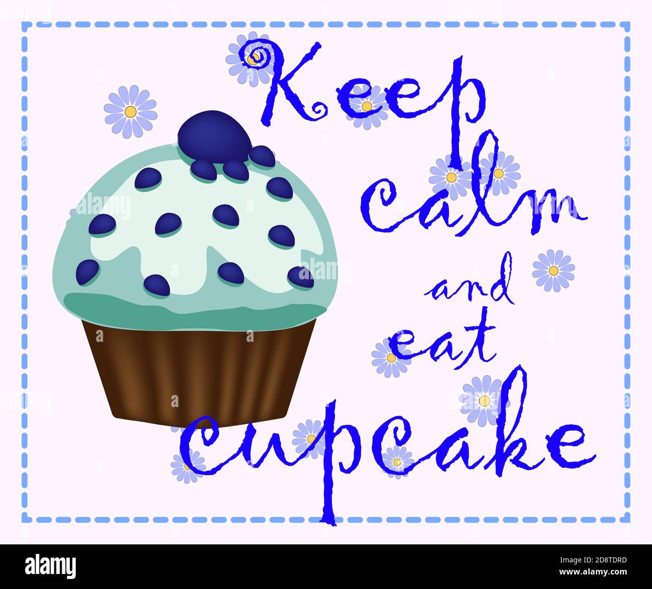 Decorative card with cupcakes and positive quote 'Keep calm and eat ...