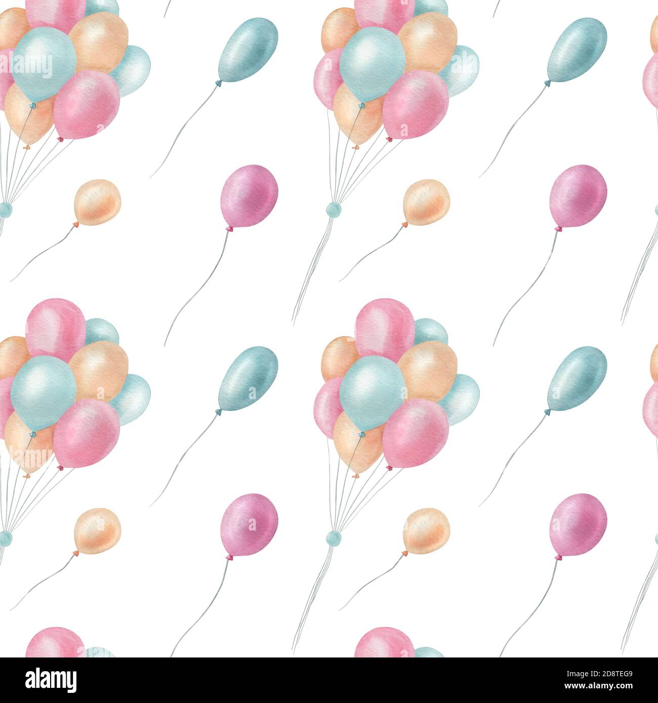 Watercolor cute balloon pattern on the light background. Bright kids ...