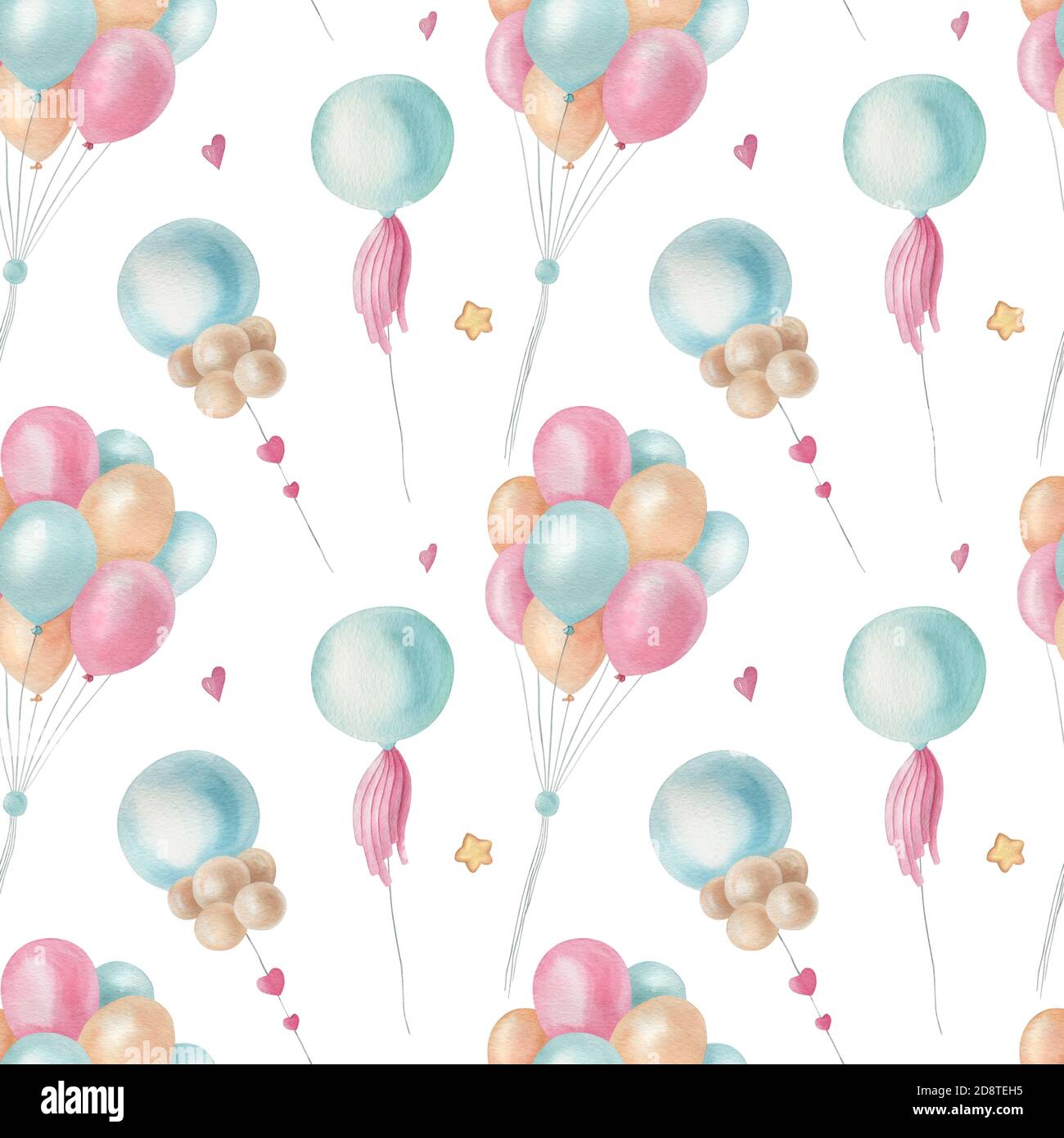 Watercolor cute balloon pattern on the light background. Bright kids ...