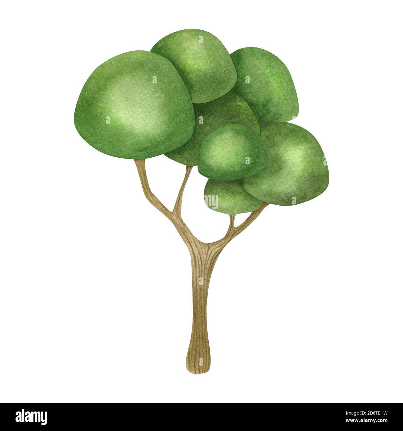 Watercolor tree. Cartoon bright isolated illustration on the light ...