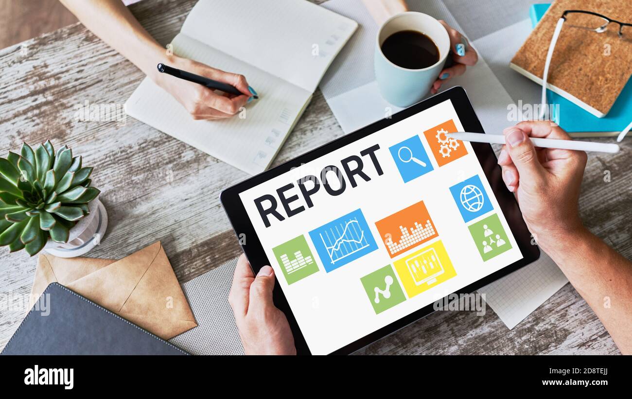 Financial report form on device screen. Business and finance concept ...
