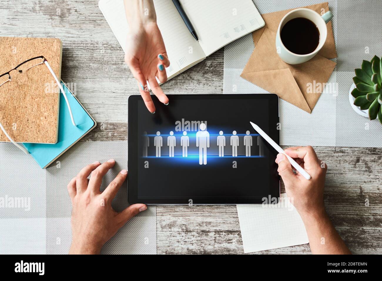 HR, Human resource management, teamwork, recruitment concept on device ...