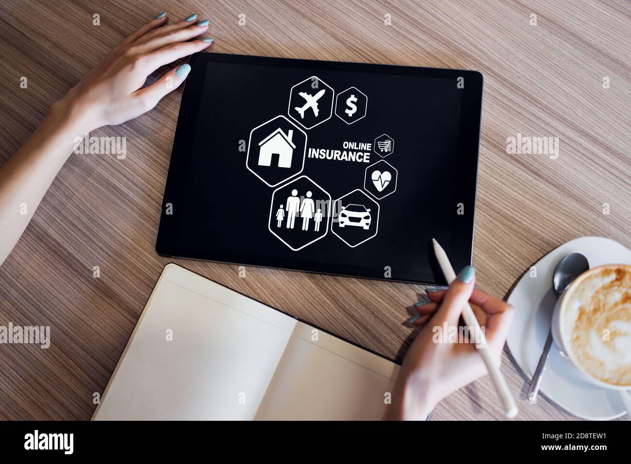 Online insurance concept. Family, life, travel and car selection ...