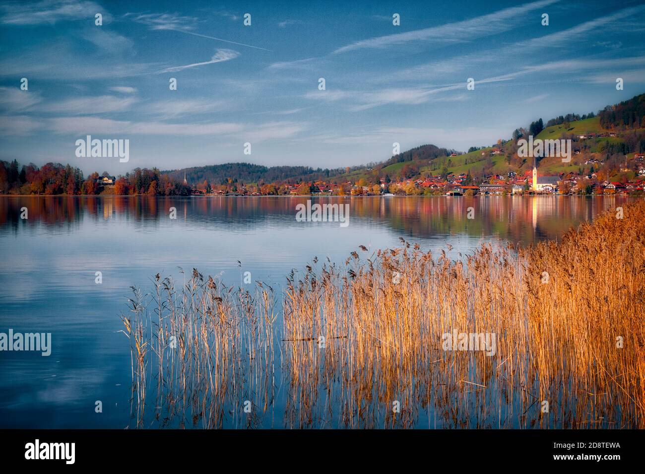 DE - BAVARIA: Lake Schliersee looking North to Schliersee village (HDR ...