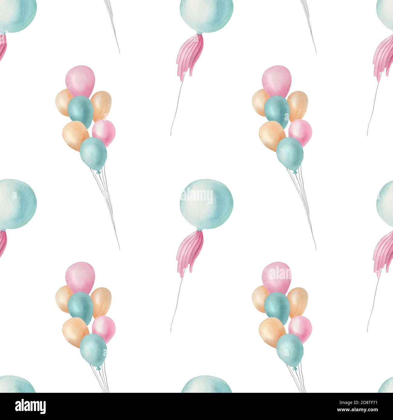 Watercolor cute balloon pattern on the light background. Bright kids ...