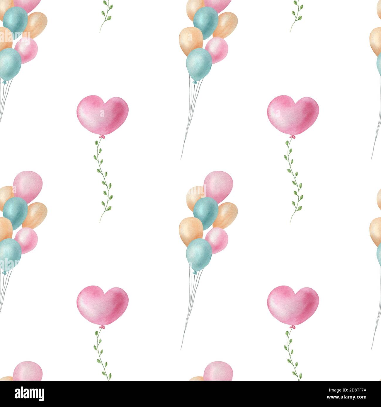 Watercolor cute balloon pattern on the light background. Bright kids ...