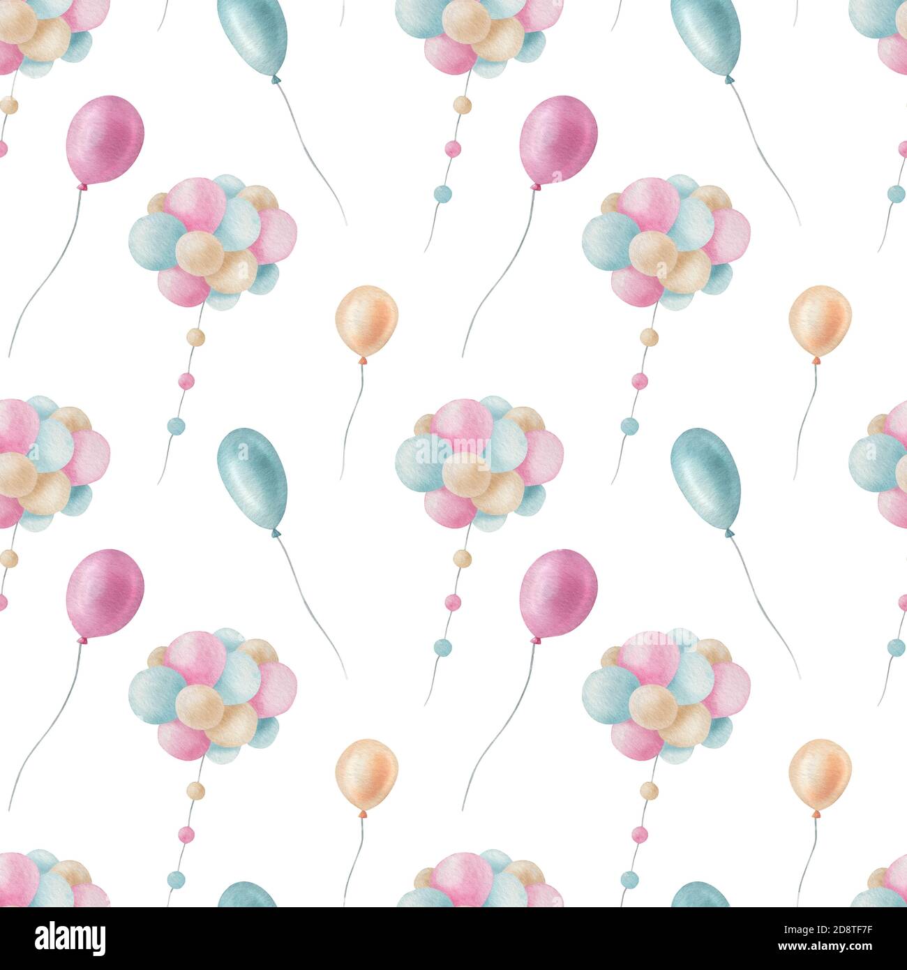 Watercolor cute balloon pattern on the light background. Bright kids ...
