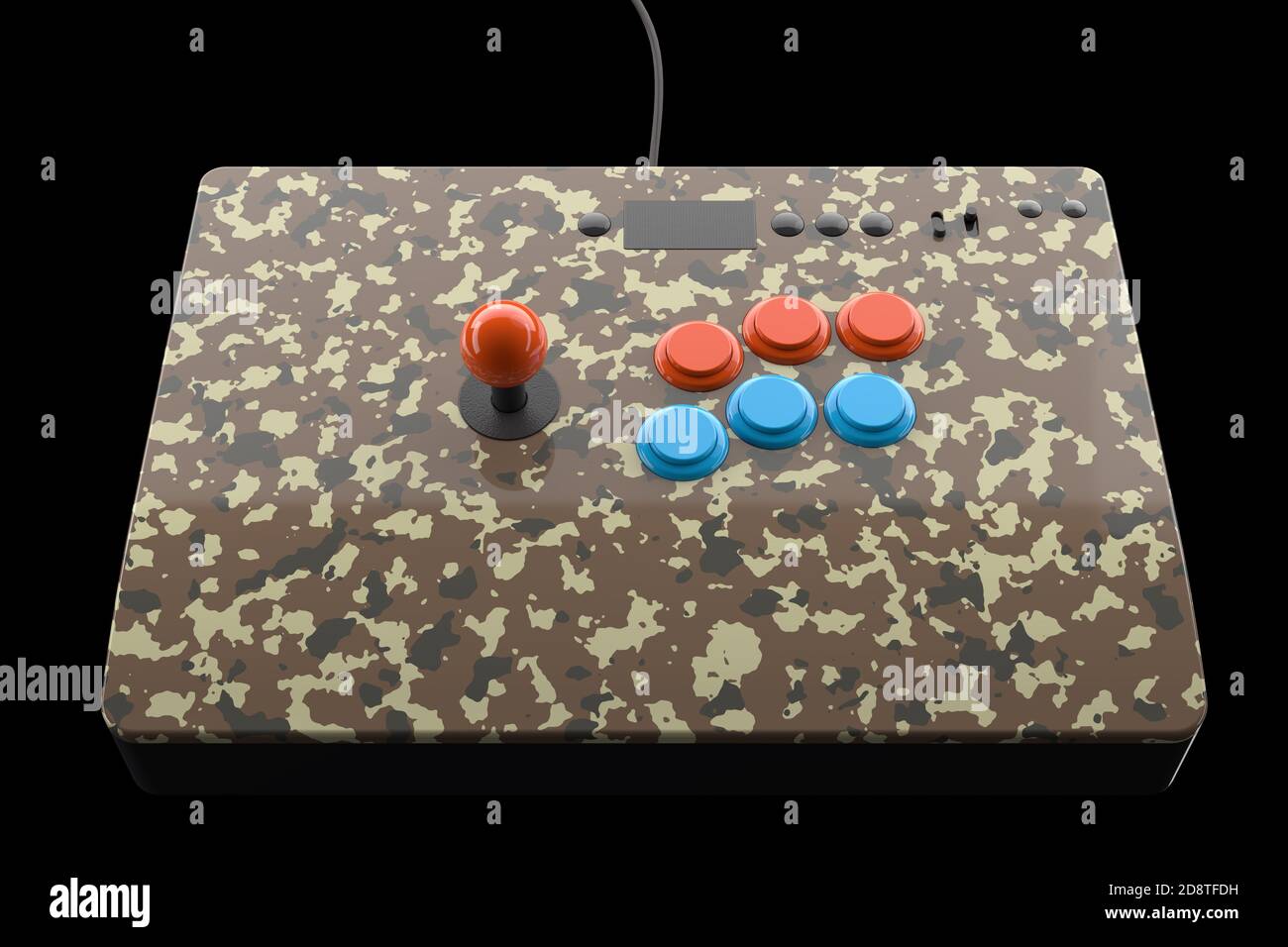 Vintage arcade game machine with colorful controllers isolated on black ...