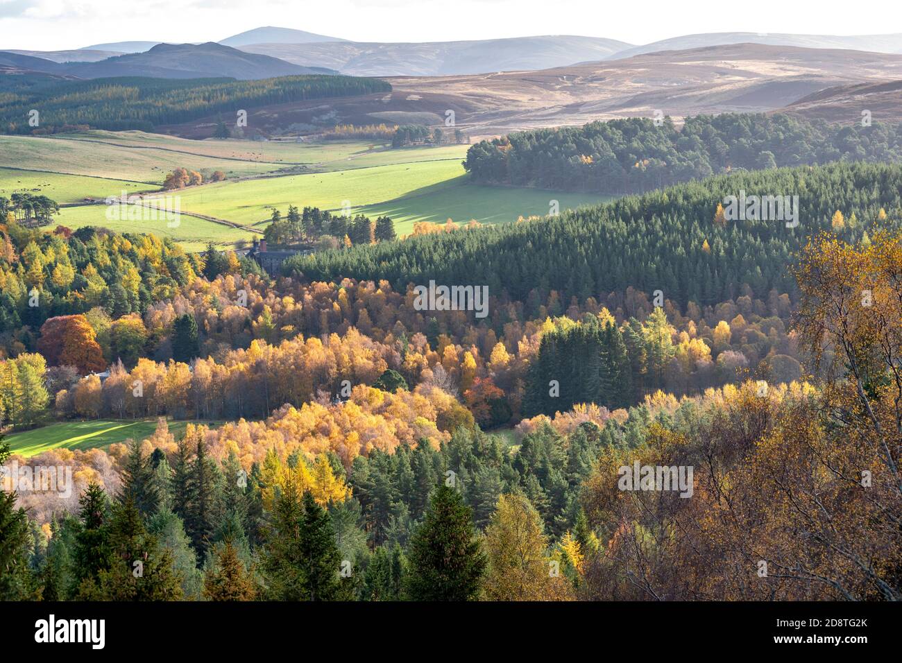 BALMORAL ESTATE RIVER DEE VALLEY ABERDEENSHIRE SCOTLAND LOOKING TOWARDS ...