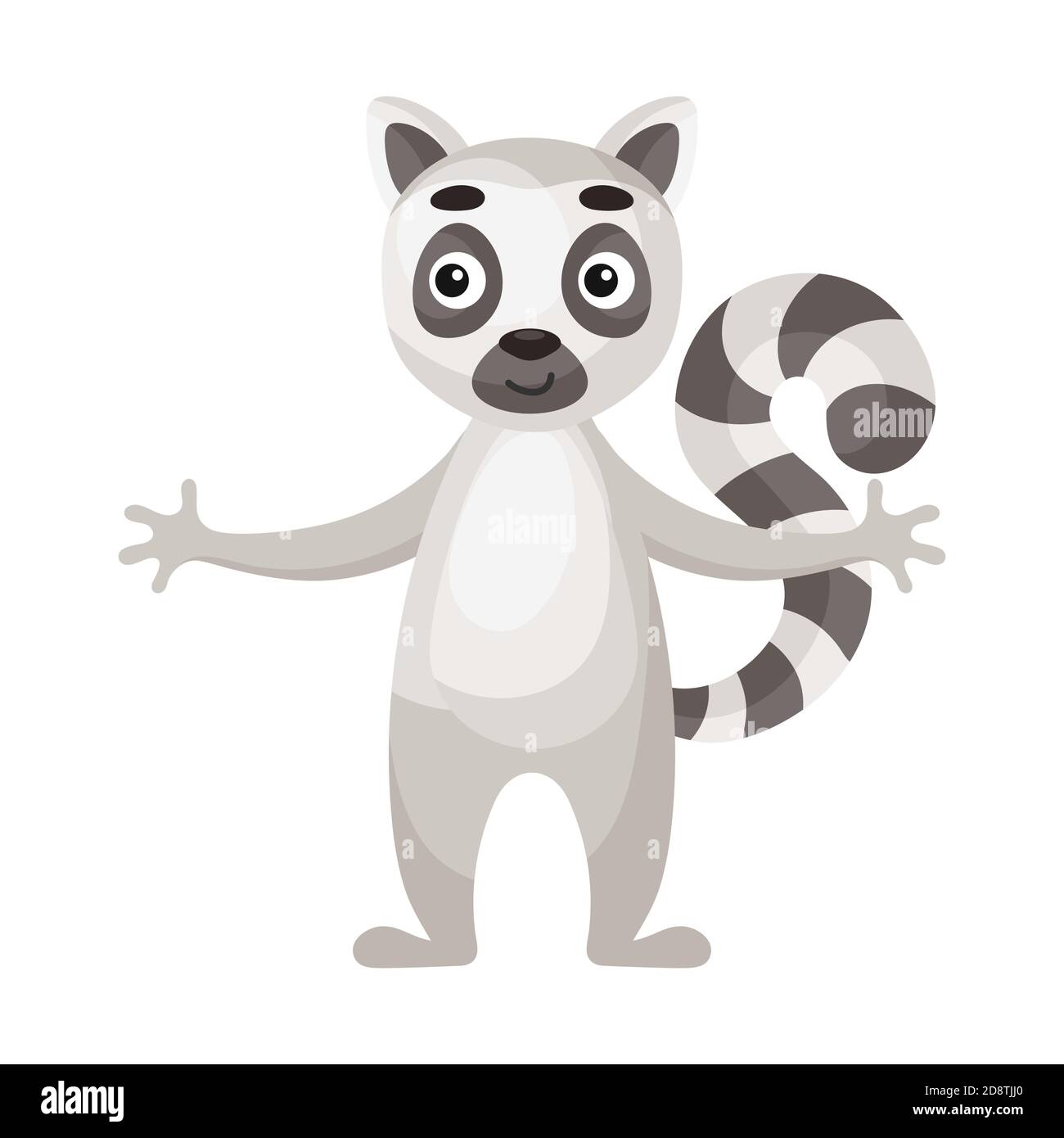 Cute funny lemur print on white background. Cartoon animal character ...
