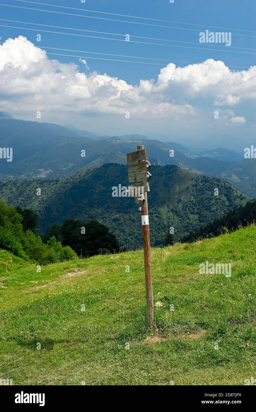 Pontogna (Bs), Trompia Valley, Italy,a road sign indicating trail ...