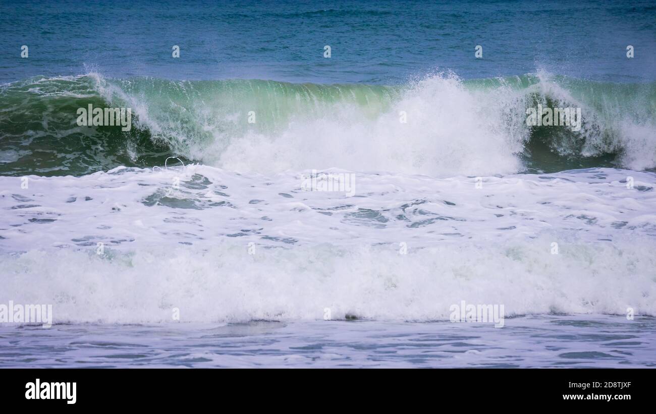 Powerful blue ocean wave with perfect breaking natural background Stock ...