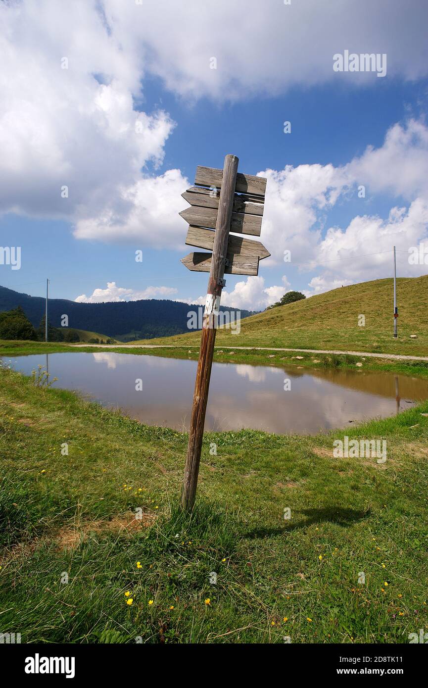 Pontogna (Bs), Trompia Valley, Italy,a road sign indicating trail ...