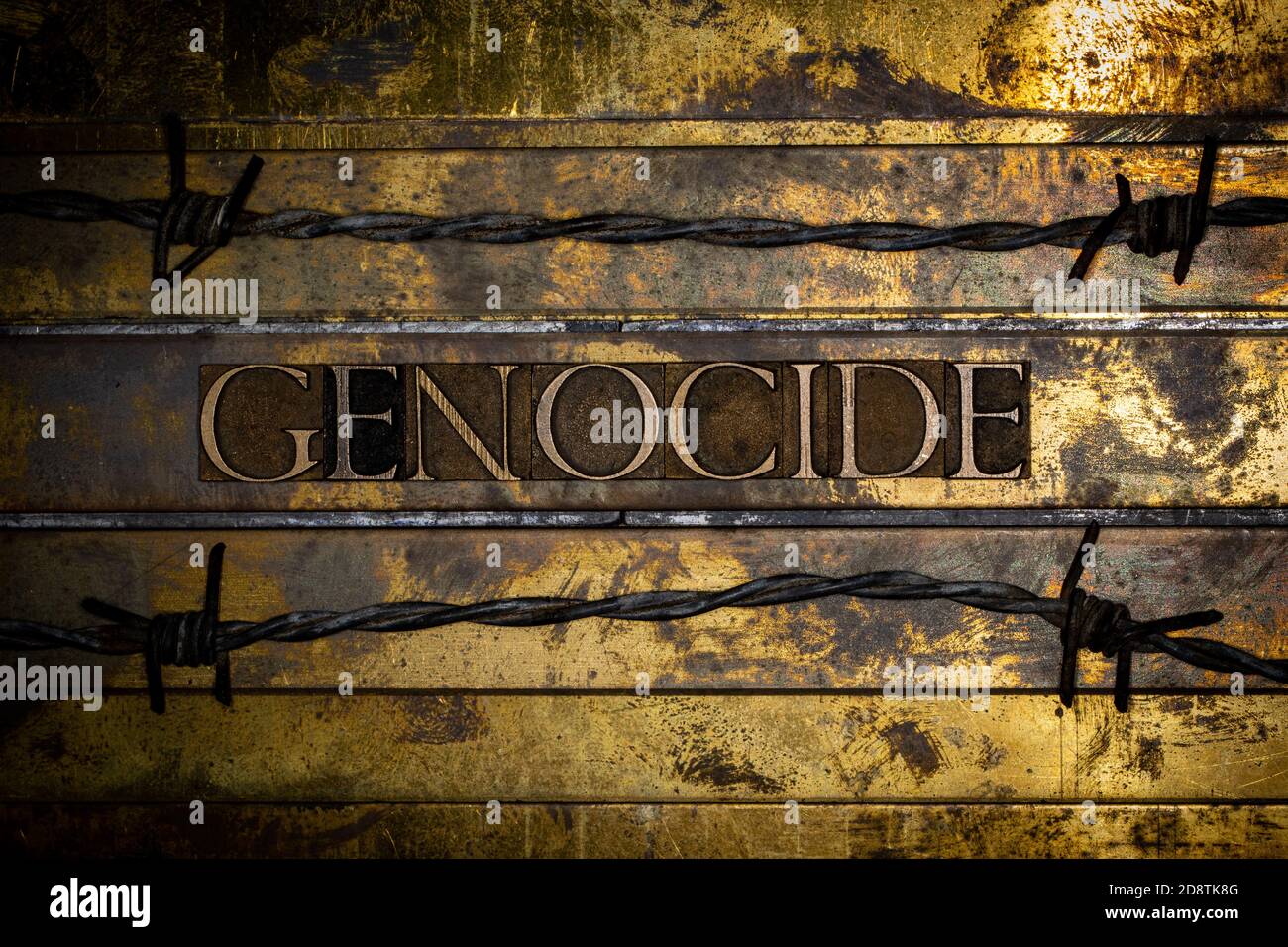 Genocide text formed with real authentic typeset letters on vintage ...