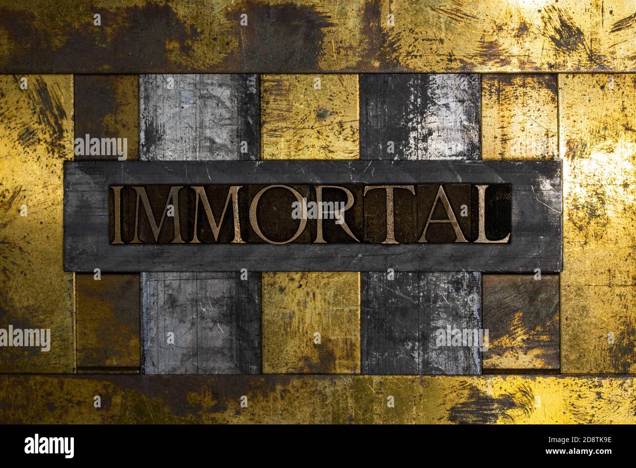 Immortal text message on textured grunge copper and vintage gold ...