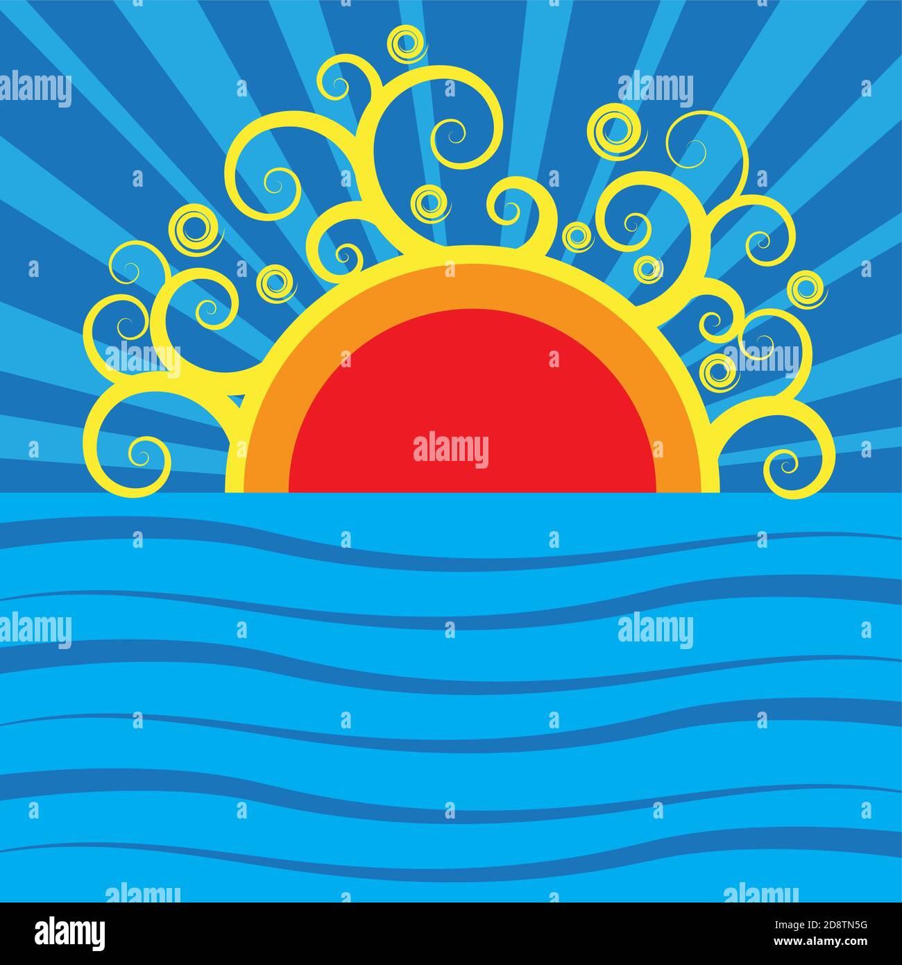 Vector summer background. Sea and sun on flat design Stock Vector Image ...