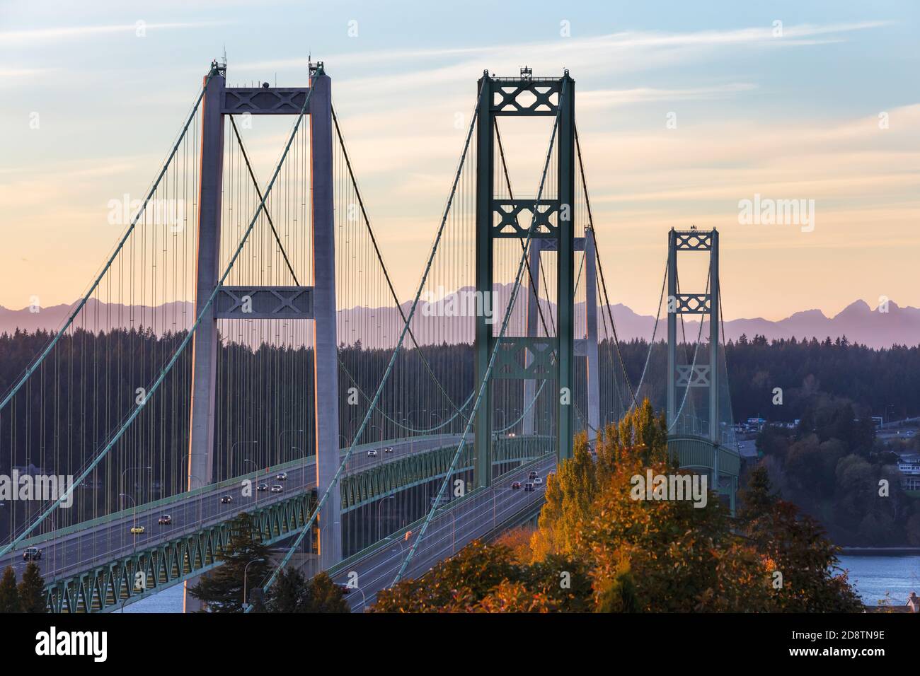 Narrows bridge in Tacoma Washington during a colorful sunset Stock ...