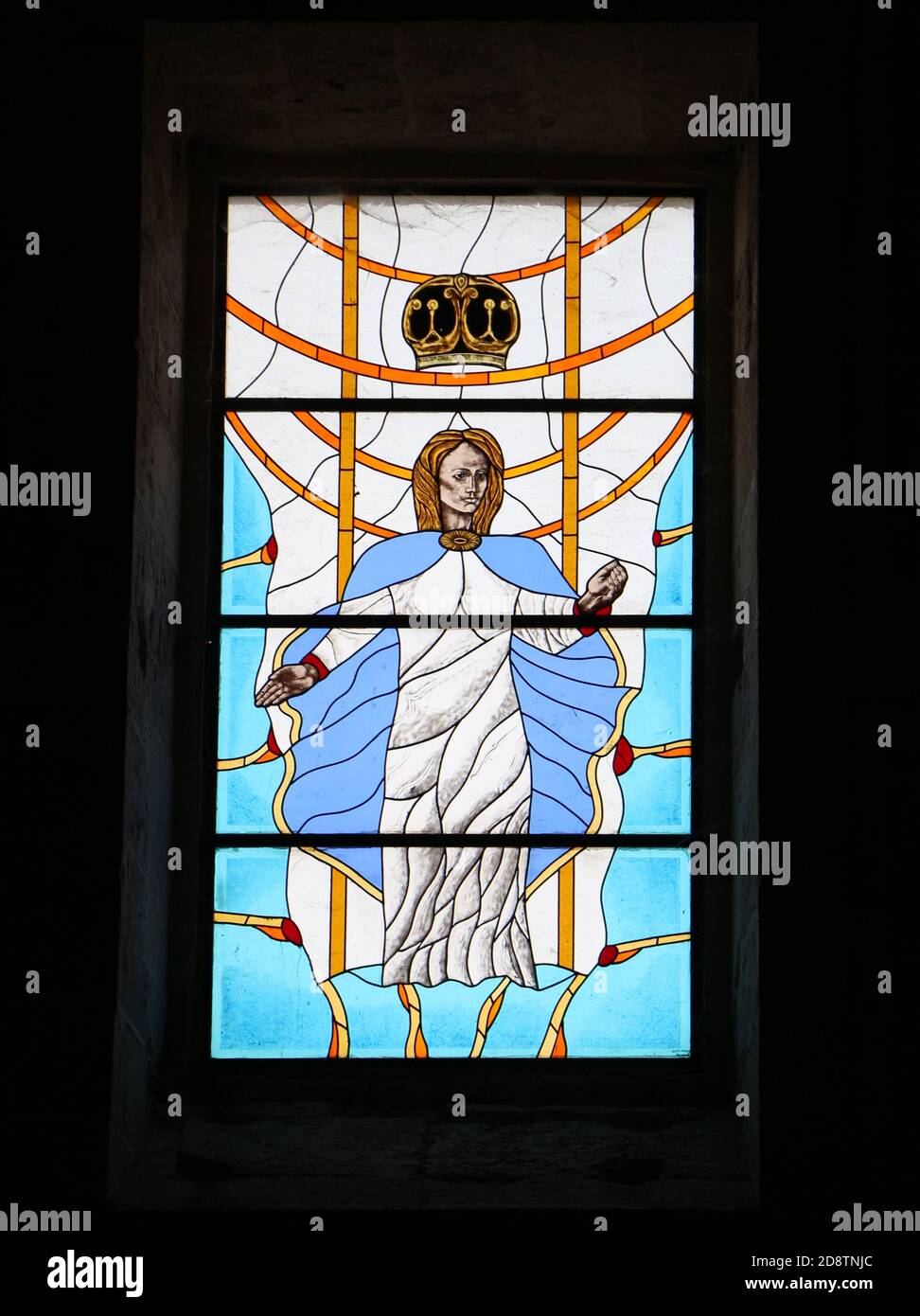 Stained glass window inside the 16th century Church of Nuestra Señora ...