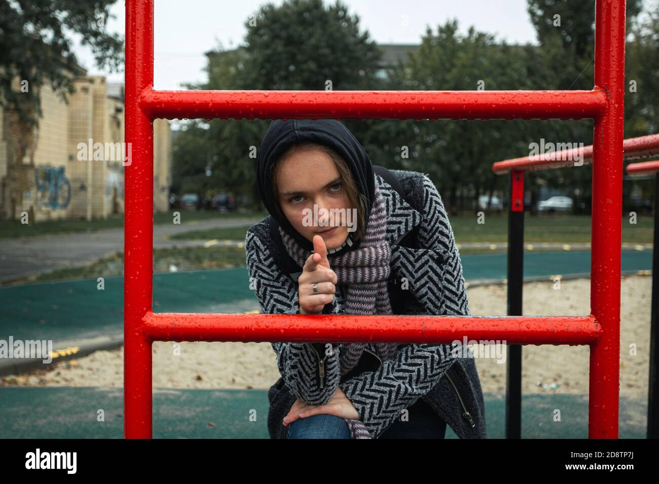 Girl teenager socialization problems cloudy autumn day. Beautiful girl ...