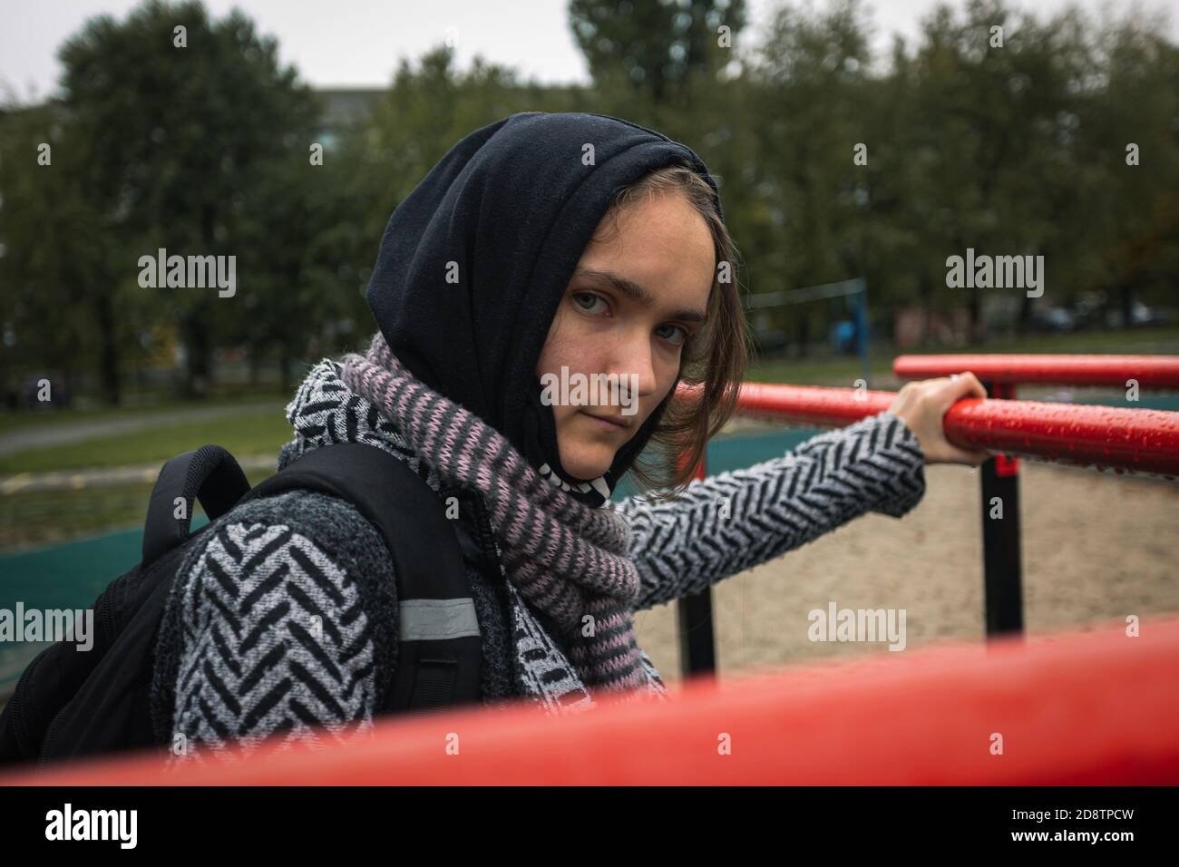Girl teenager socialization problems cloudy autumn day. Beautiful girl ...