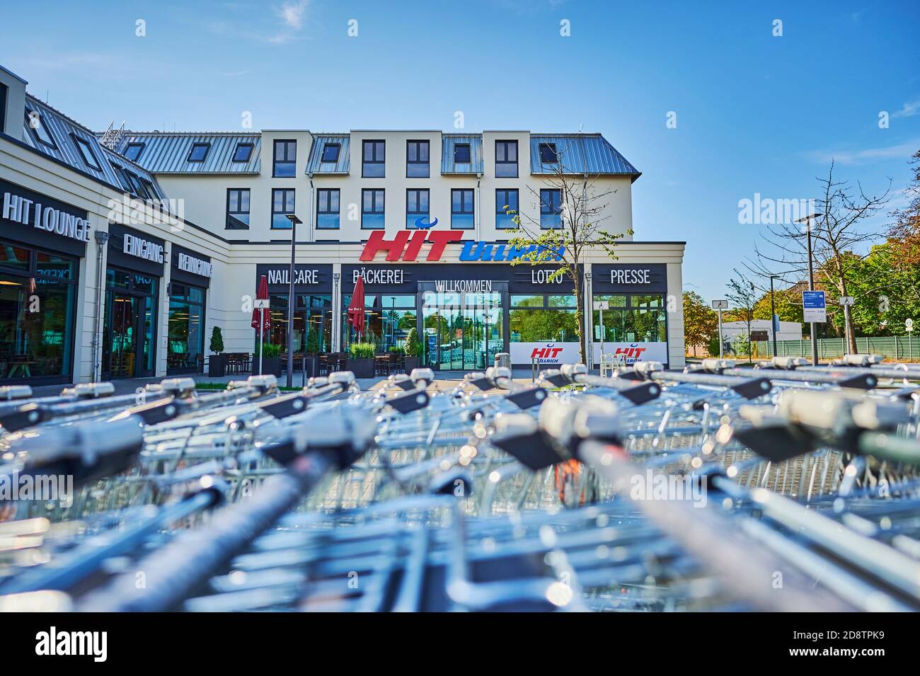 Berlin, Germany - October 3, 2020: Entrance of a supermarket in a ...