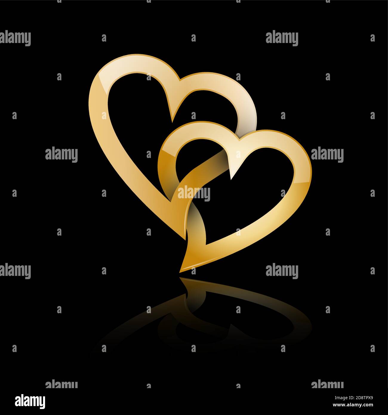 Vector golden two twisted hearts. Concept of eternal love Stock Vector ...