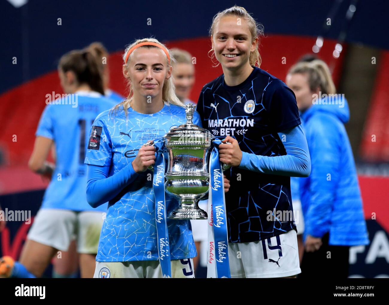 Manchester City's Chloe Kelly (left) and Esme Morgan celebrate with the ...