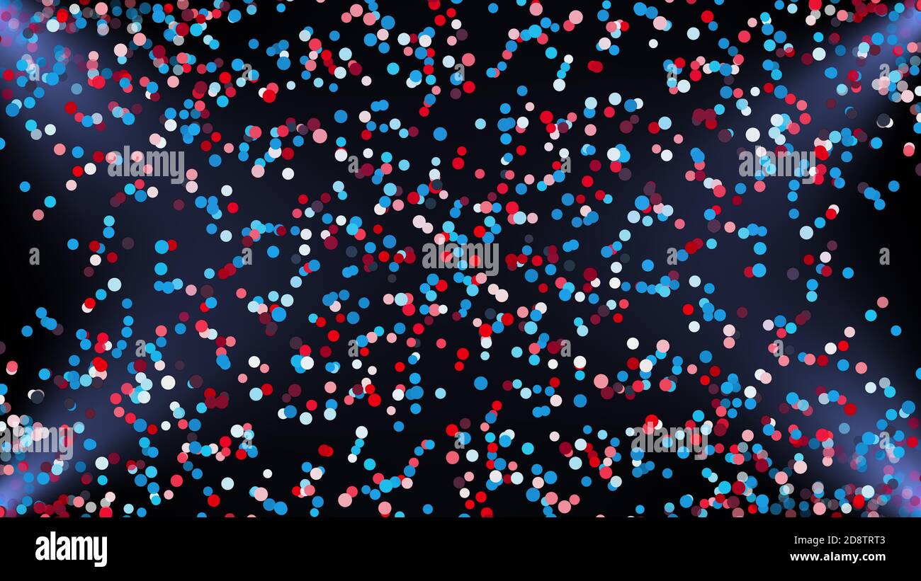 Flying colored particles in the rays of light, computer generated. 3d ...