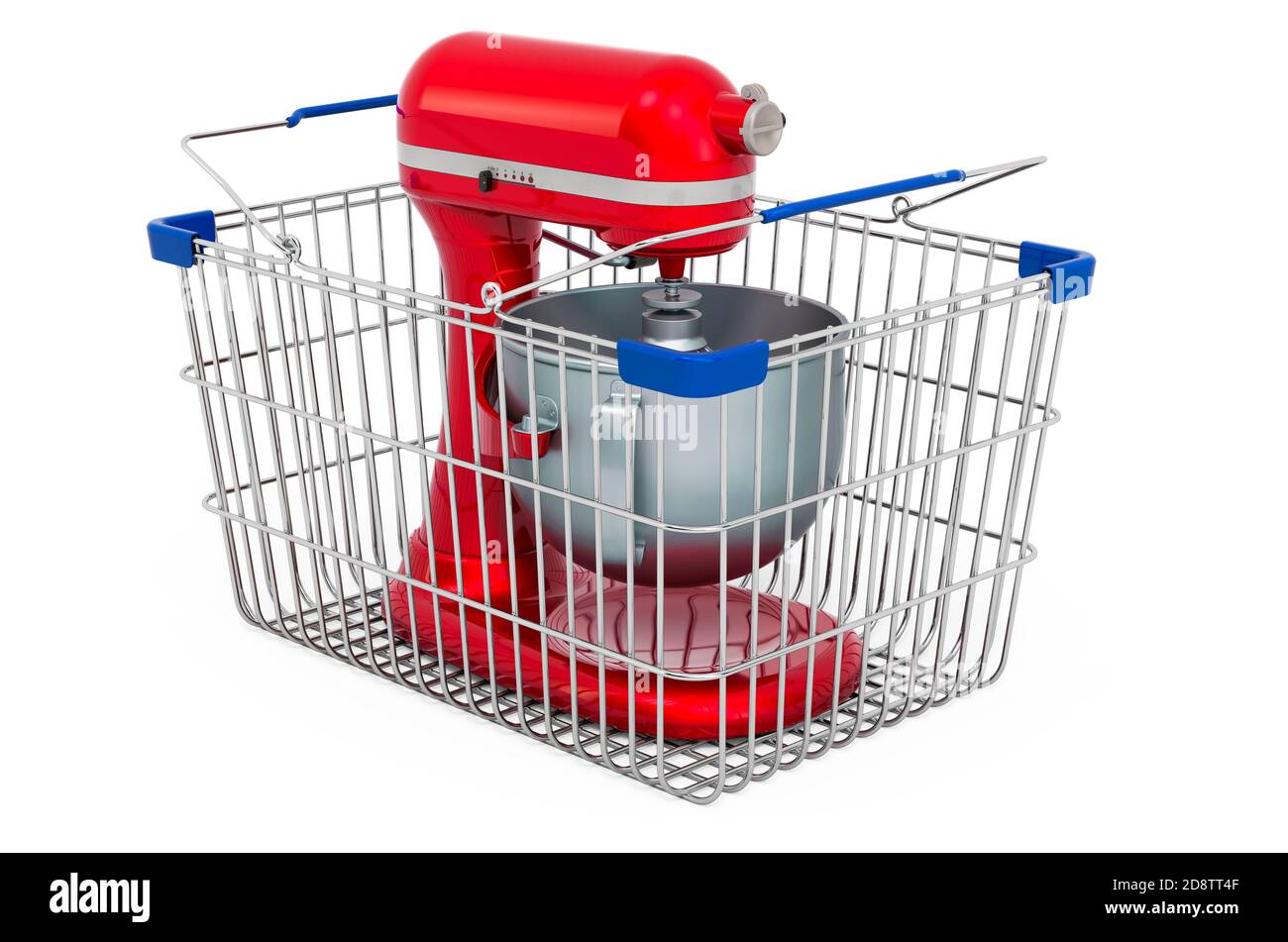 Stand mixer inside shopping basket, 3D rendering isolated on white ...
