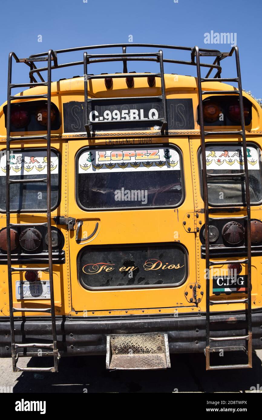 Back of old schools bus ("chickenbus") used in Guatemala Stock Photo ...
