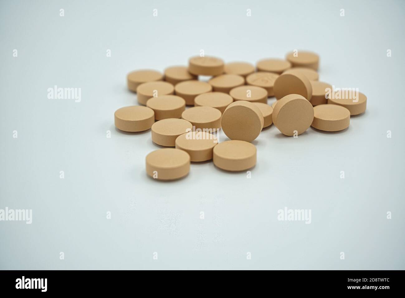 Pile of pharmaceutical medicine pills, tablets and capsules. Copy space ...