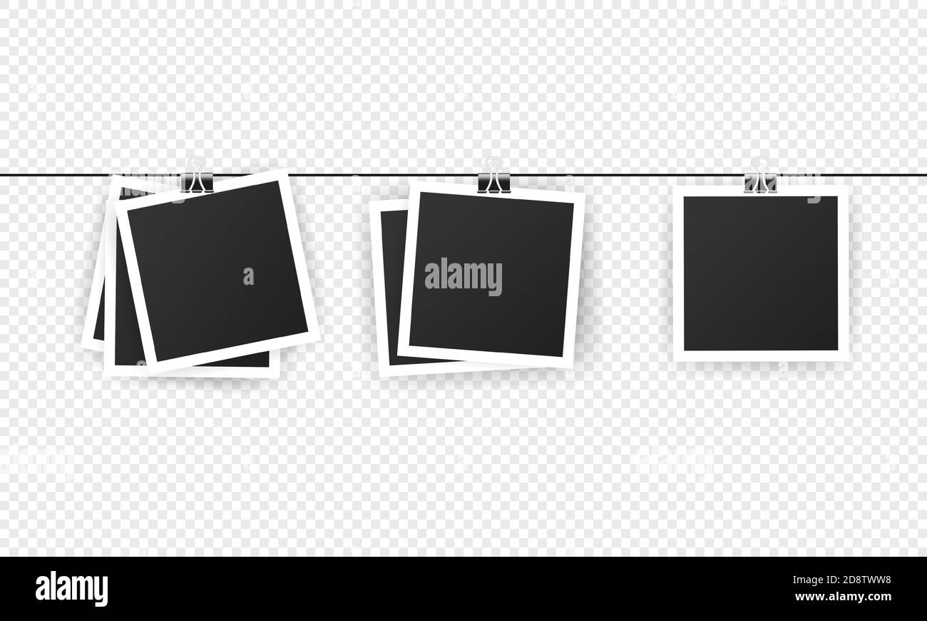 Blank instant photo frame set hanging on a clip.Realistic detailed ... Blank instant photo frame set hanging on a clip.Realistic detailed ...